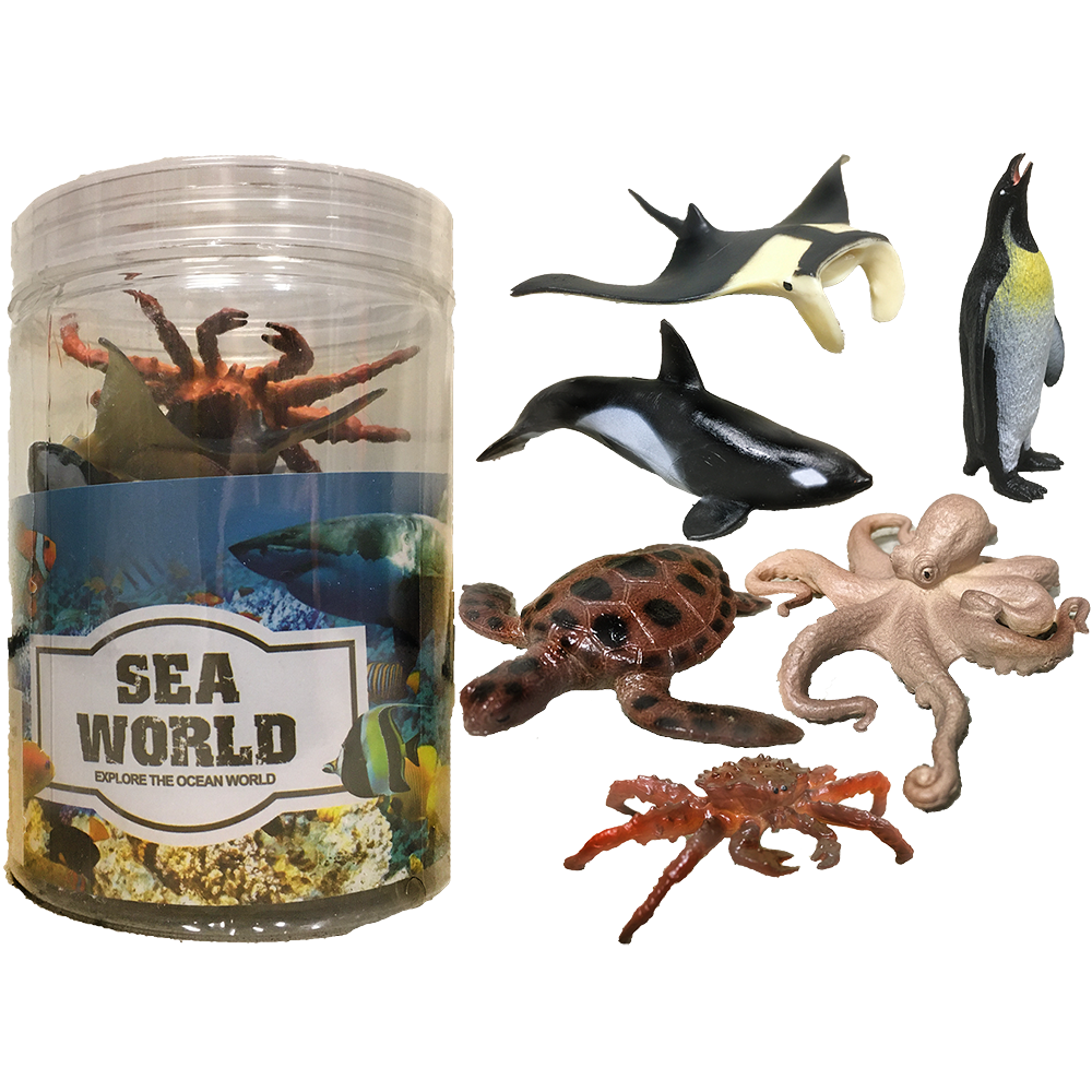 Marine Sea Animal 3" Figurine Assortment in Clear Container 6pcs – Texas Toy Distribution