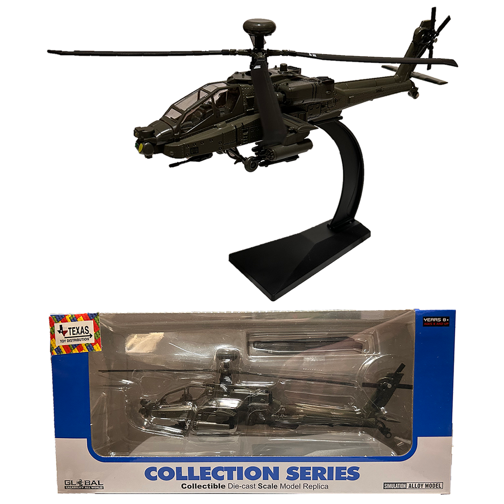 Apachi Helicopter 1:64 Scale Metal Model in Window Box – Texas Toy ...